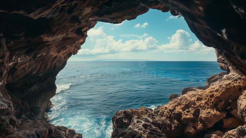 A Large Rock Hole with a View of the Ocean Stock Photo - Image of hole ...