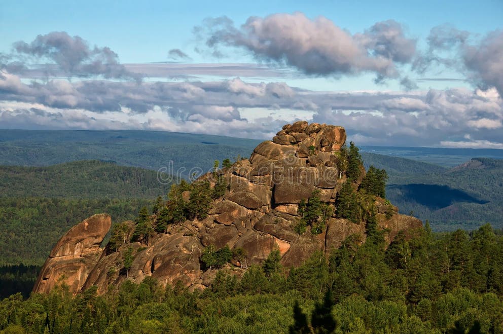 A Large Rock in the Middle of the Forest Stock Photo - Image of area ...