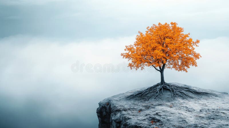 A Large Rock in a Misty Landscape is Encircled by Twisting and Wrapping ...