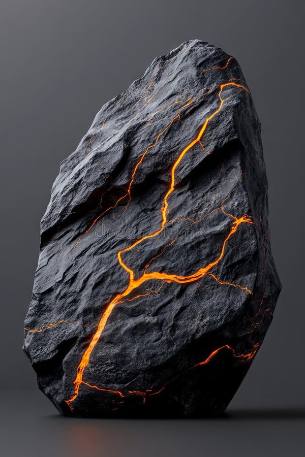 A Large Rock with Orange Lava on it Stock Photo - Image of crack, rock ...