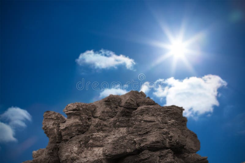 Large Rock Overlooking Bright Blue Sky Stock Illustration ...