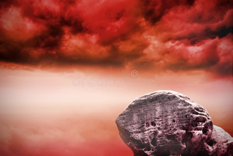 Large Rock Overlooking Red Sky Stock Illustration - Illustration of ...