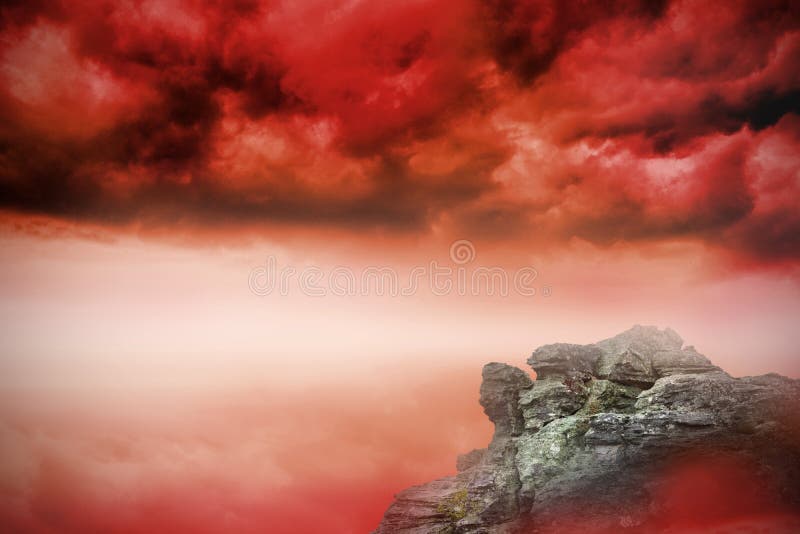 Large Rock Overlooking Red Sky Stock Illustration - Illustration of ...
