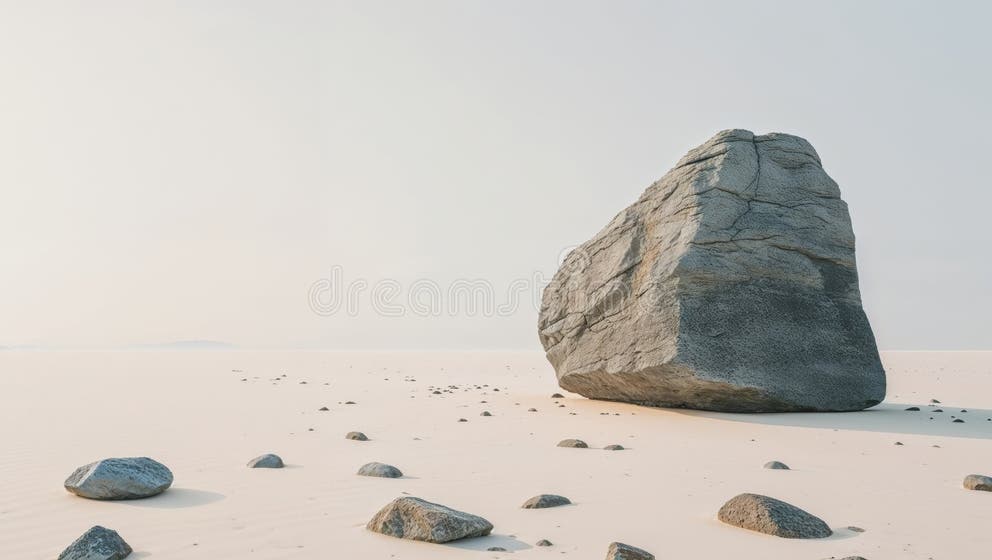Large Rock on Sandy Surface Smaller Rocks Scattered Around Stock Photo ...