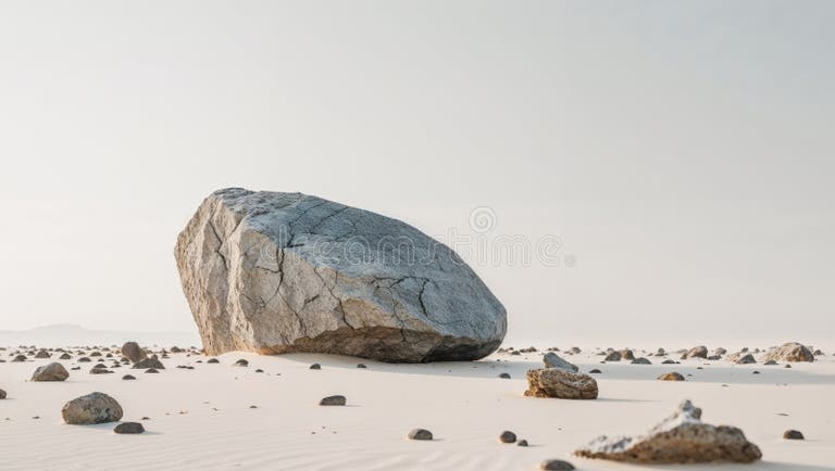 Large Rock on Sandy Surface Smaller Rocks Scattered Around. Stock Photo ...