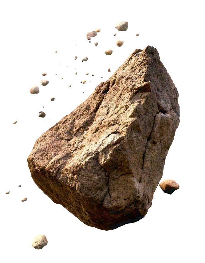 Large Rock with Scattered Pebbles on a White Background, Symbolizing ...