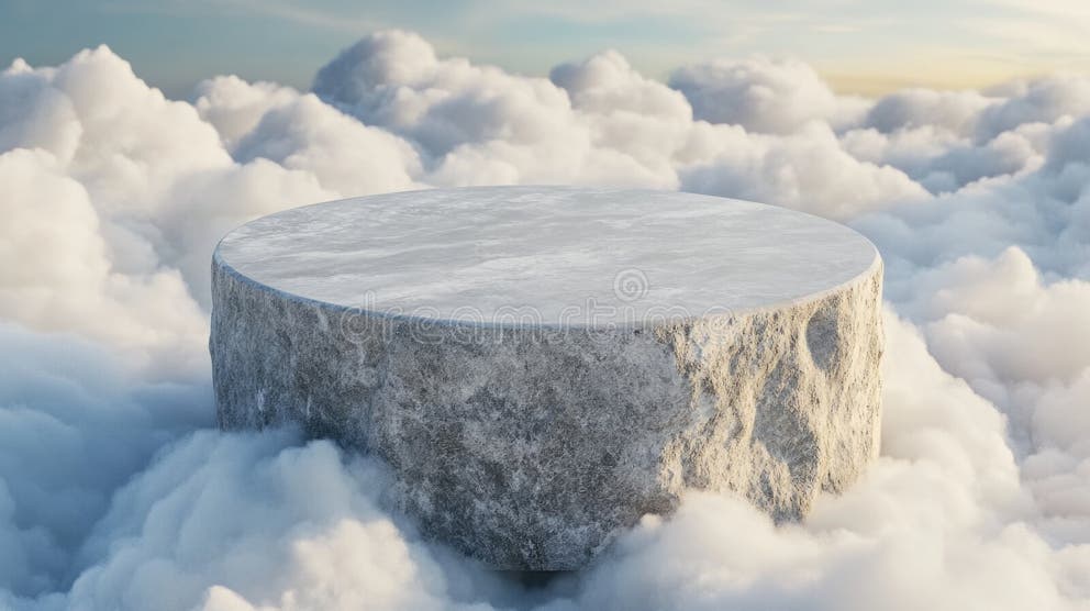 A Large Rock Sits Atop a Fluffy White Cloud, with Blue Sky Visible ...