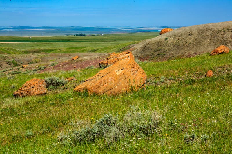 A Large Rock Sits in a Field of Grass Stock Image - Image of culture ...