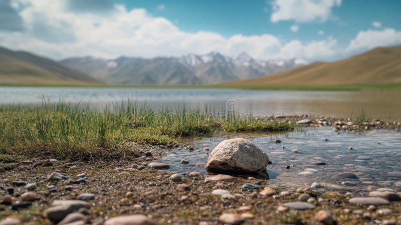 A Large Rock Sits in the Middle of a Serene Lake Stock Image - Image of ...