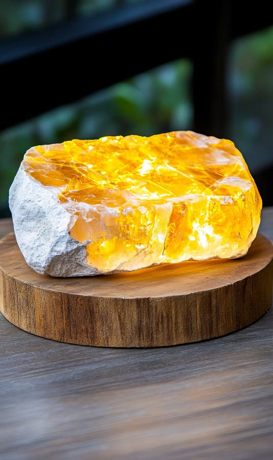A Large Rock Sitting on Top of a Wooden Table Stock Image - Image of ...