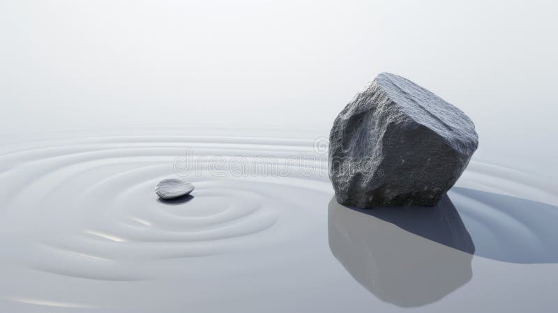 Stone and Ripples in Minimalist Waterscape Stock Photo - Image of ...