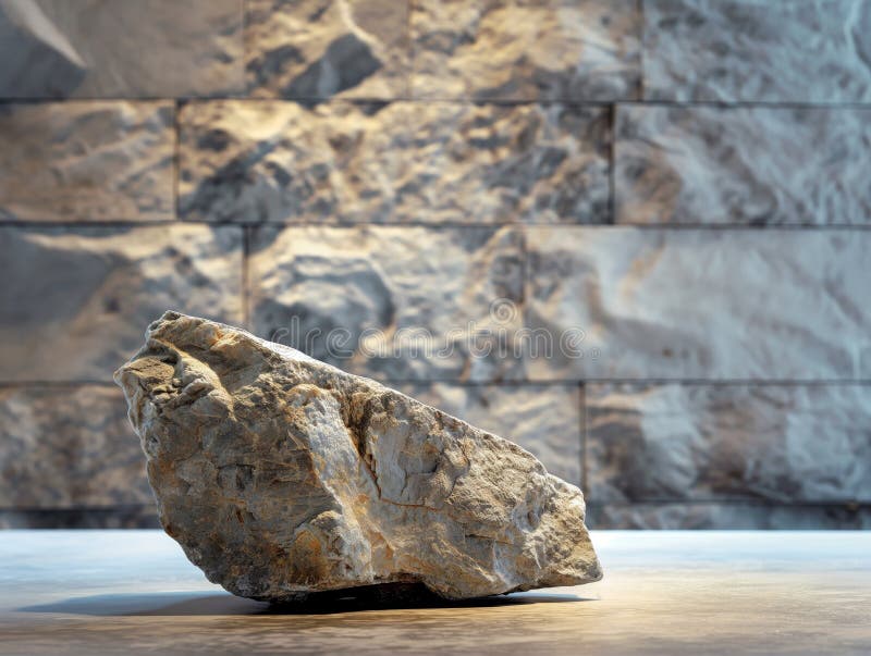 Large Rock on Smooth Surface with Stone Wall Background Stock Image ...