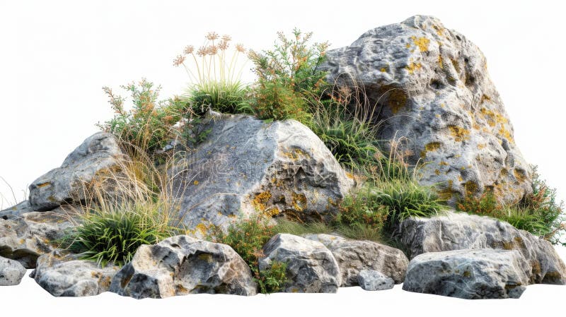 A Large Rock with Some Plants Growing on Top Stock Photo - Image of ...