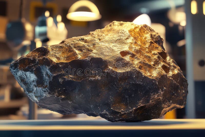 Unique Large Rock Specimen Displayed Under Warm Lighting in a Modern ...