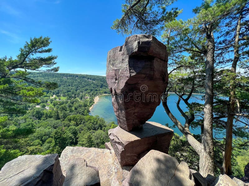 Large Rock Standing Near Devils Lake in Wisconsin Stock Image - Image ...