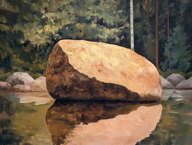 Large Rock Water Reflection Nature Scene Outdoor Setting Stock ...