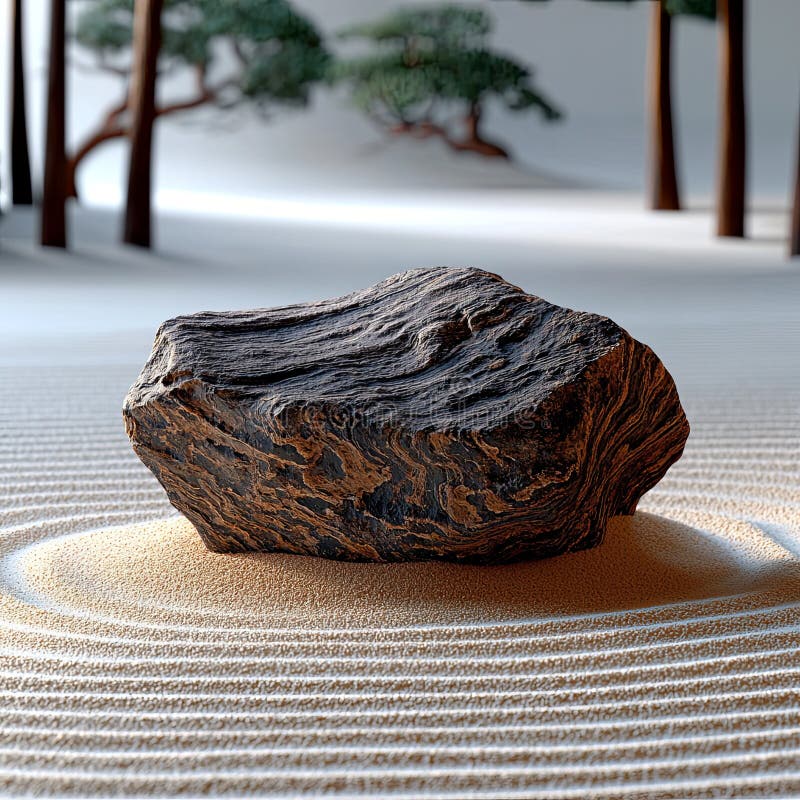 Large Rock in Zen Garden Setting. Stock Illustration - Illustration of ...
