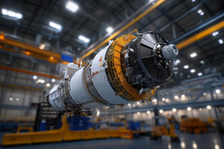 Large Rocket Engine Prepared for Assembly Inside a Modern Aerospace ...