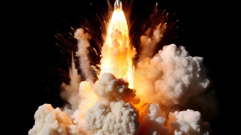 A Large Rocket Launching Upwards into the Sky with Its Booster Engines ...