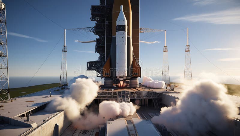 A Large Rocket Preparing To Be Launched into the Air Stock Illustration ...