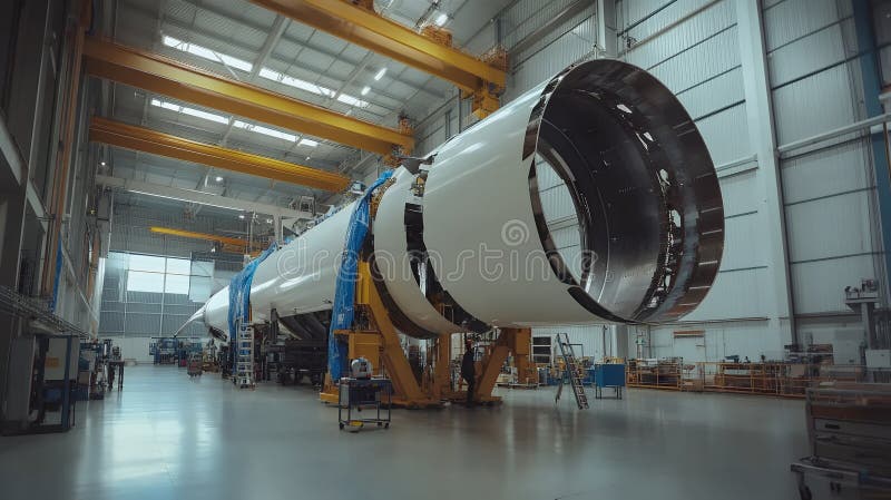 Large Rocket Sections in an Industrial Facility, Showcasing the Scale ...