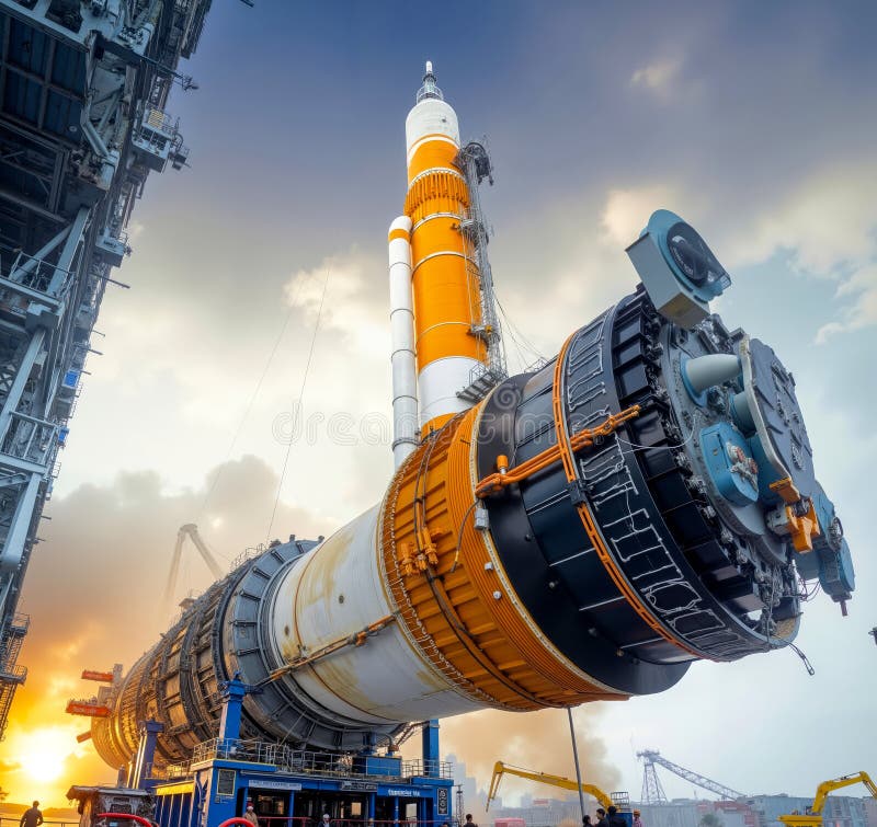 A Large Rocket Sitting on Top of a Building Under Construction Stock ...