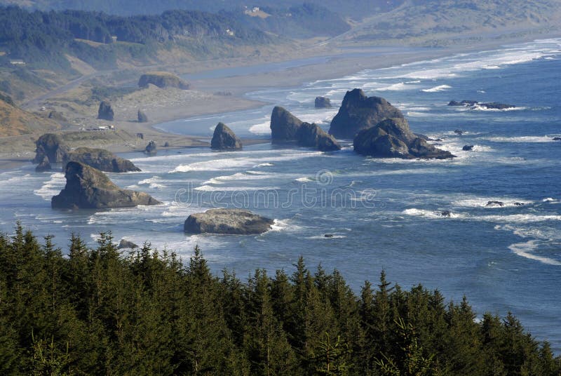 Large Rocks Along the Oregon Coast Stock Photo - Image of sand, forest ...
