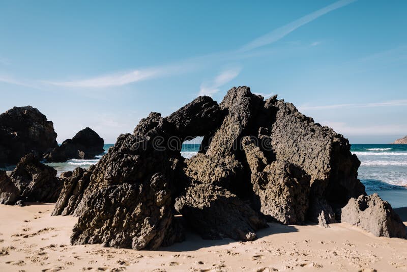 Large Rocks on the Beach and in the Ocean, Portugal Stock Photo - Image ...