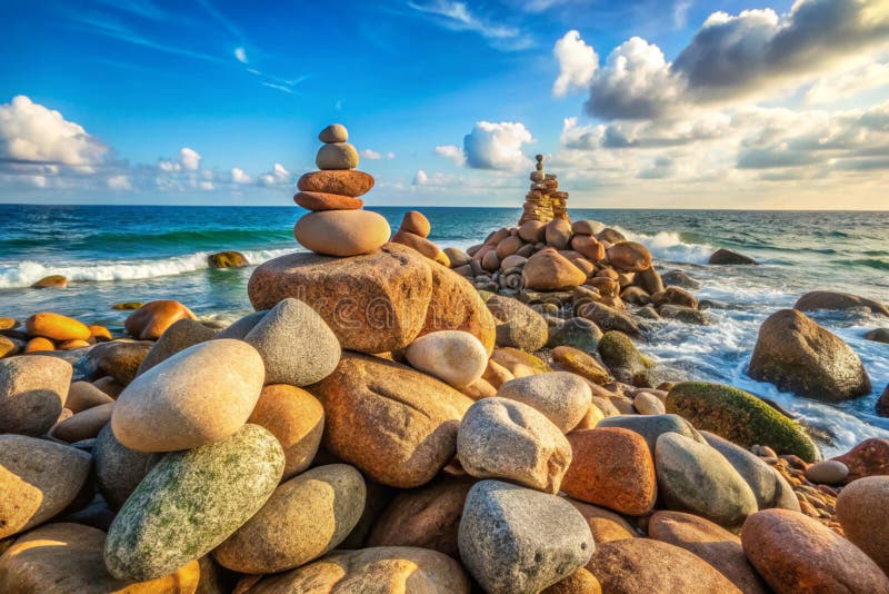 Large Rocks and Boulders Pile by the Sea Background Stock Illustration ...