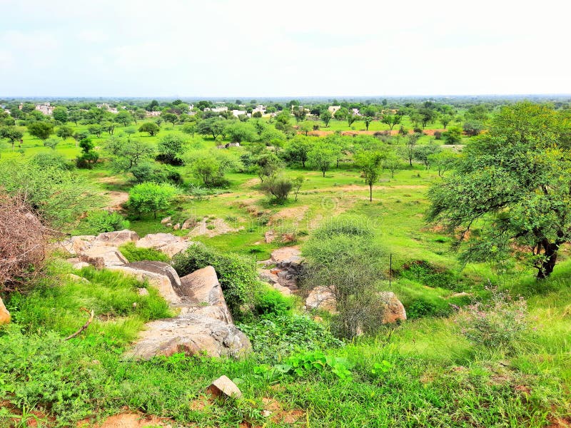 Large Rocks on a Hill with Green Trees Around Stock Image - Image of ...