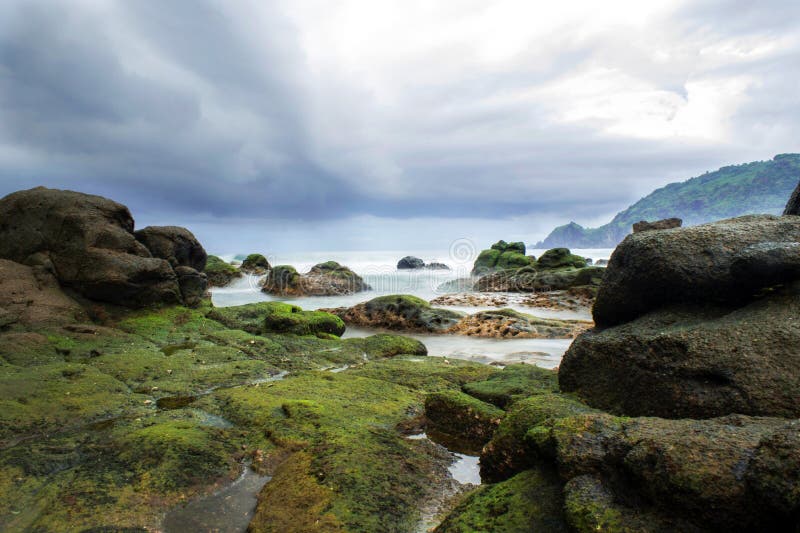 Large Rocks Hit by Ocean Waves Stock Photo - Image of hill, large ...