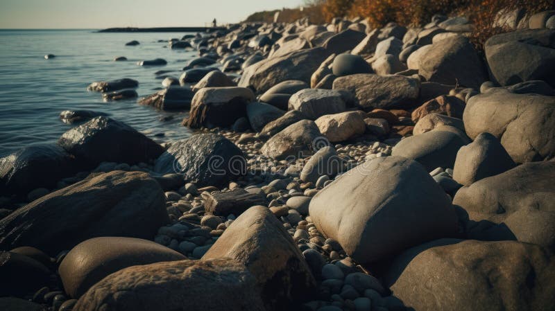 Large rocks at shoreline stock image. Image of cape - 285157089