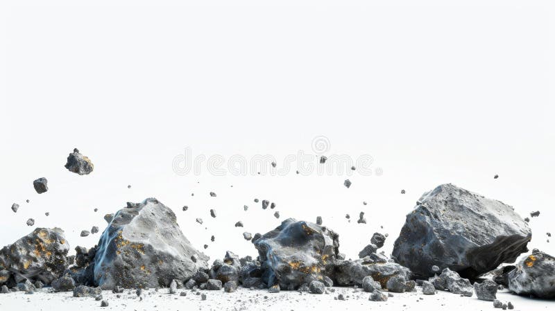 Large Rocks and Small Debris Scattered on a White Background ...