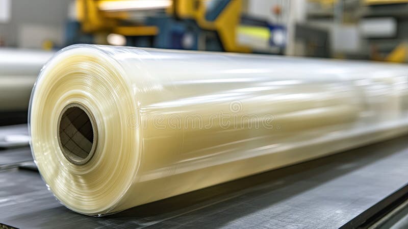 Large Roll of Clear Plastic Film is Being Processed at Manufacturing ...