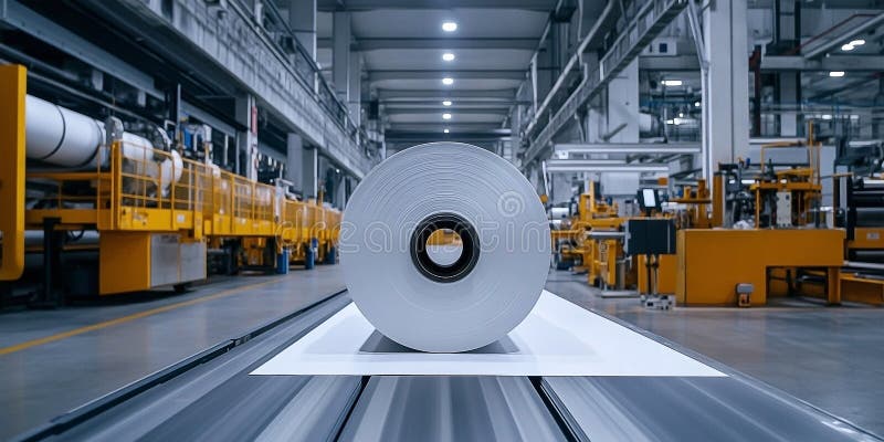 Large Roll of Paper on an Industrial Printing Machine Ready for Mass ...