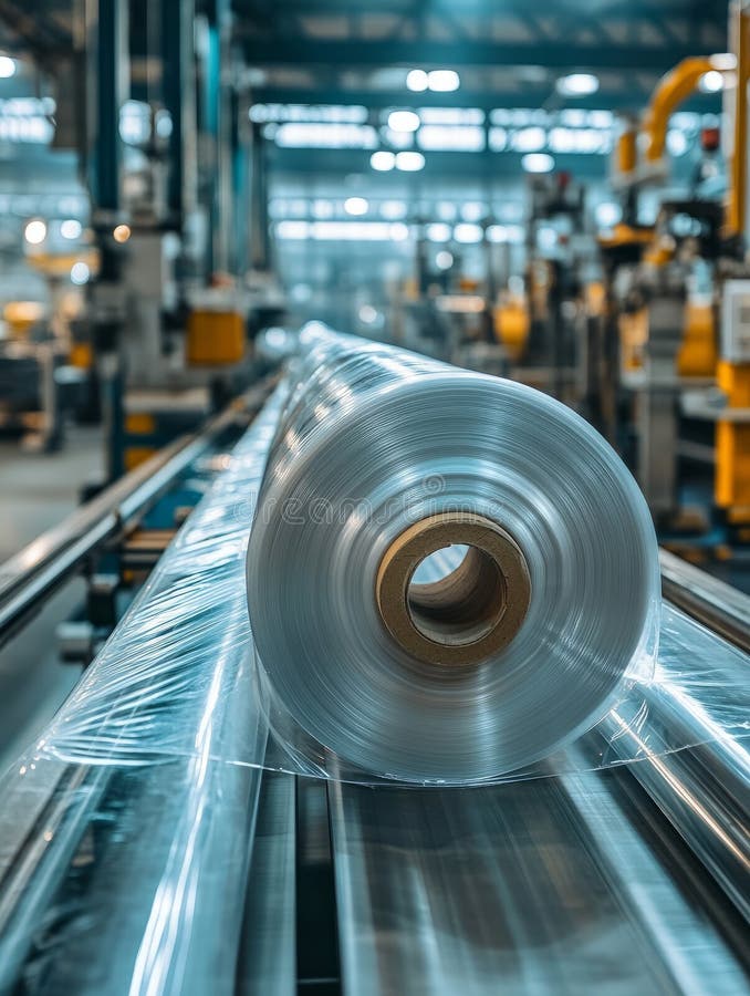 Large Roll of Plastic Film in an Industrial Factory Setting. Stock ...
