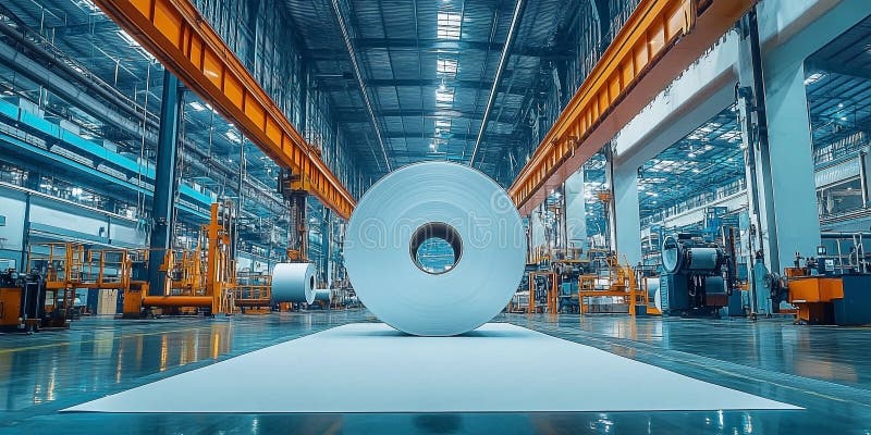 Large Roll of White Paper Being Unrolled at Industrial Printing ...