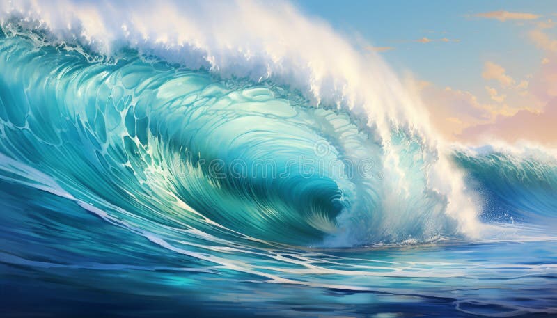 Large Rolling Wave with Vibrant Turquoise and Blue Hues, Set Against a ...