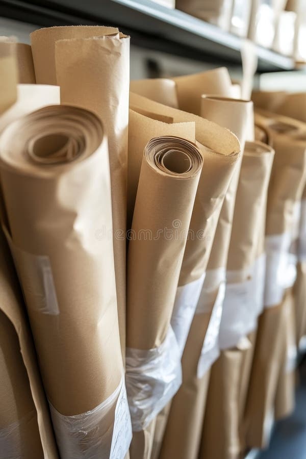 Large Rolls of Brown Craft Paper Organized and Stored Vertically ...