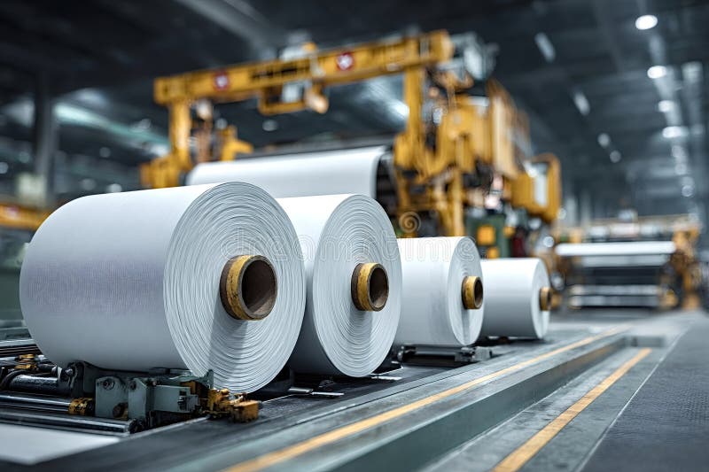 Paper Rolls Moving on Conveyor Belt in Factory Stock Photo - Image of ...