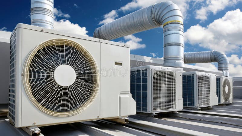 Large Rooftop Air Conditioning System with Piping Representing Cooling ...