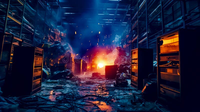 Large Room Filled with Lots of Metal and Fire in the Middle of it ...