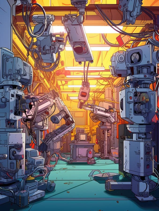 Large Room Filled with Robots, Which are All Connected To Each Other ...