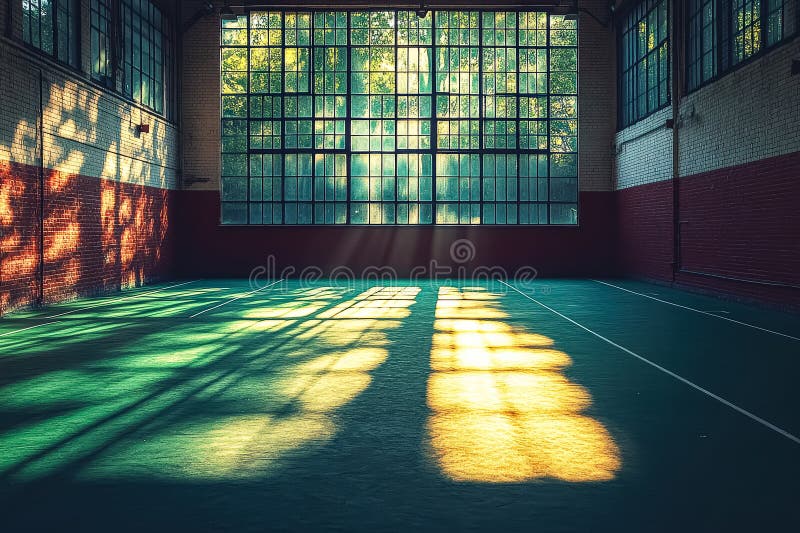 Large Room with a Green Field and a Red Wall Stock Photo - Image of ...