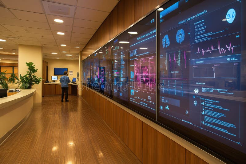 A Large Room with a Lot of Monitors on the Wall Stock Image - Image of ...