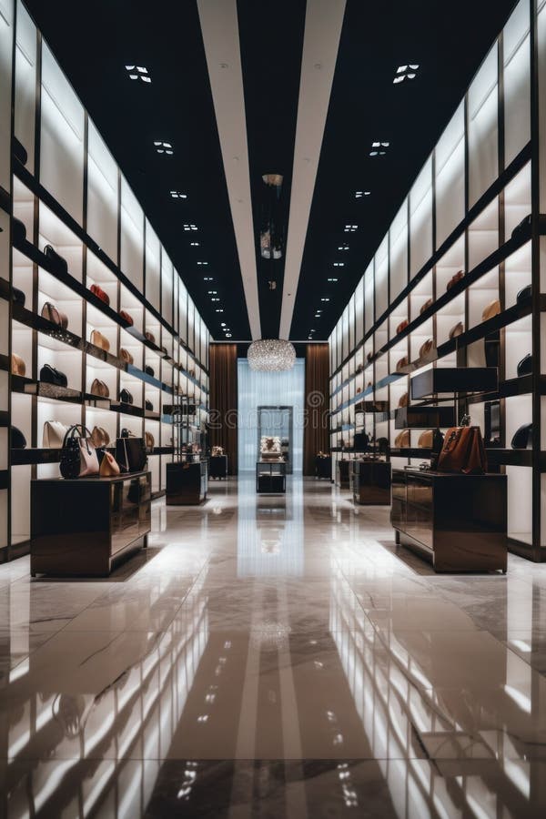 A Large Room with a Lot of Shoes on Shelves. AI Generative Image. Stock ...