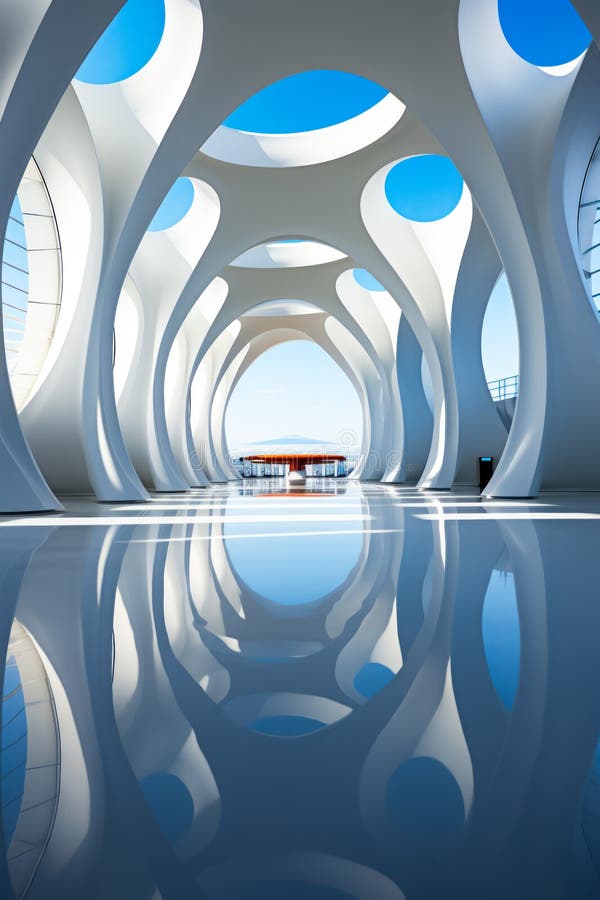 Large Room with Lot of Windows and Sky Background. Generative AI Stock ...