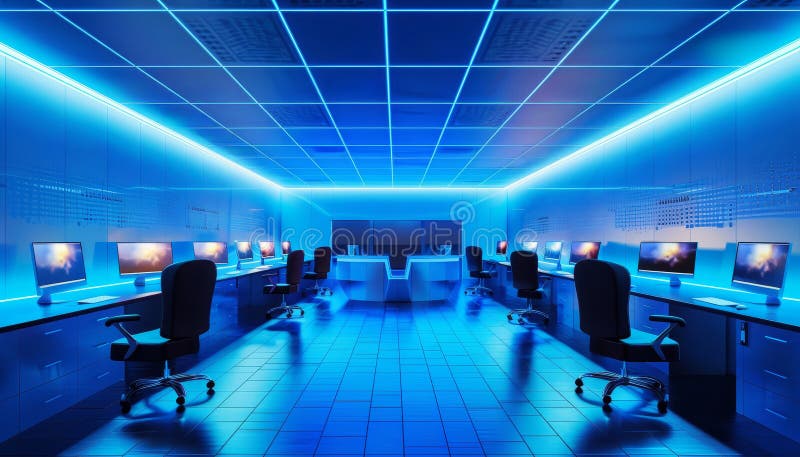 A Large Room with Many Computer Monitors and Chairs by AI Generated ...