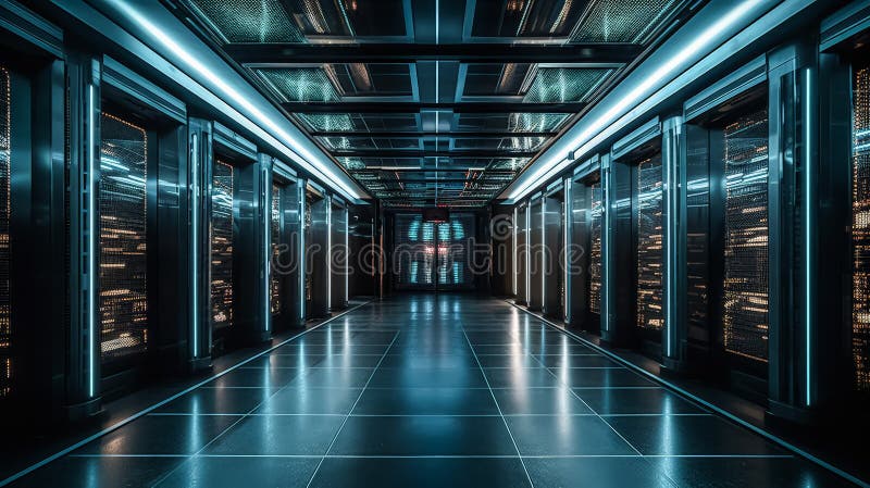 A Large Room with Many Computer Monitors and a Green Light. Stock Photo ...