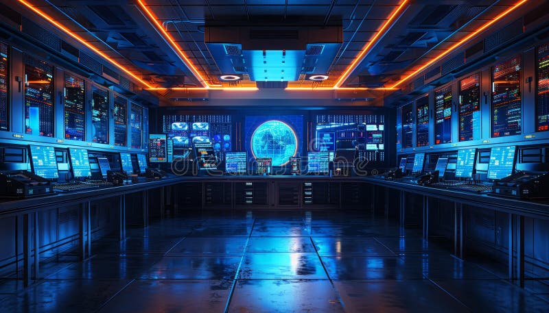 A Large Room with Many Computer Monitors and a Large Screen by AI ...